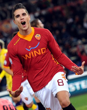Argentinian Midfielder Roma Erik Lamela Jubilates Editorial Stock Photo ...