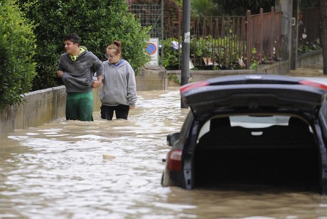 Locals Wade Through Flooded Street During Editorial Stock Photo - Stock ...