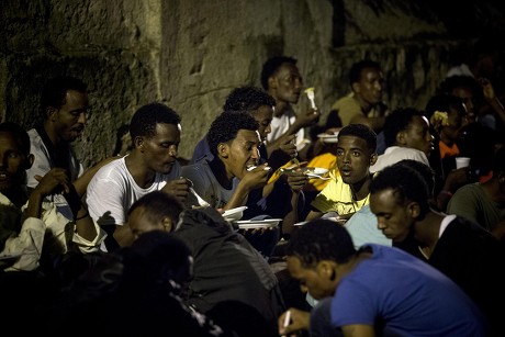 Migrants Eat Outside Baobab Centre Homeless Editorial Stock Photo ...
