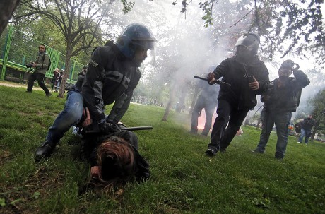 Police Officers Detain Person During Clashes Editorial Stock Photo ...