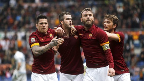 Romas Miralem Pjanic 2nd L Celebrates Editorial Stock Photo - Stock ...