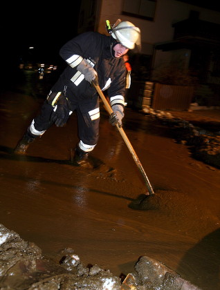 Firefighter Tries Clean Liquid Manure Street Editorial Stock Photo ...