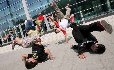 Breakdancers Perform Their Skills After Press Editorial Stock Photo ...