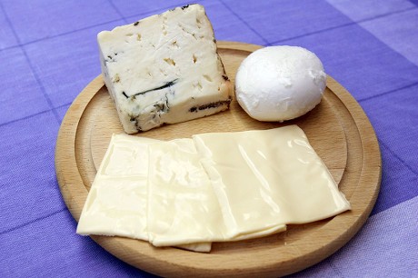 Piece Gorgonzola Mozzarella Three Sliced Cheeses Editorial Stock Photo ...
