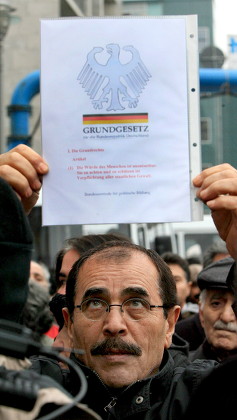 Protester Holds Copy First Paragraph German Editorial Stock Photo ...