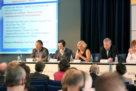 Podium Discussion Pictured During Germanpolish Media Editorial Stock ...