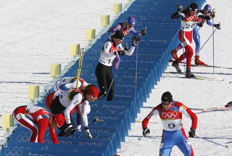 Competitors Change Their Skis During Ladies Editorial Stock Photo ...