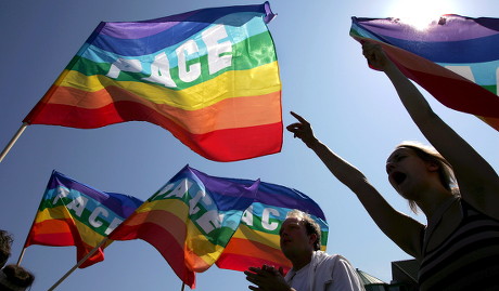 G8 Protesters Wave Rainbow Coloured Flags Editorial Stock Photo - Stock ...