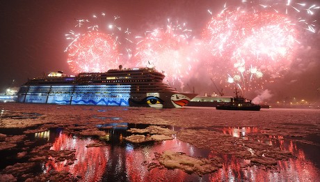 Fireworks Explode Launch Cruise Ship Aidablu Editorial Stock Photo ...