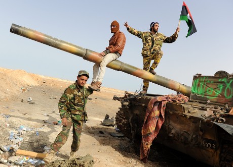 Libyan Rebels Climb On Old Tank Editorial Stock Photo - Stock Image ...
