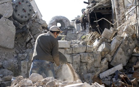Man Cleans Rubble Severely Damaged Area Editorial Stock Photo - Stock ...