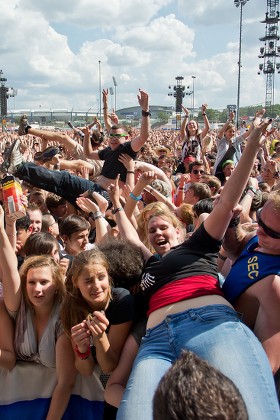 Fans Crowdsurf During Concert Music Festival Editorial Stock Photo ...