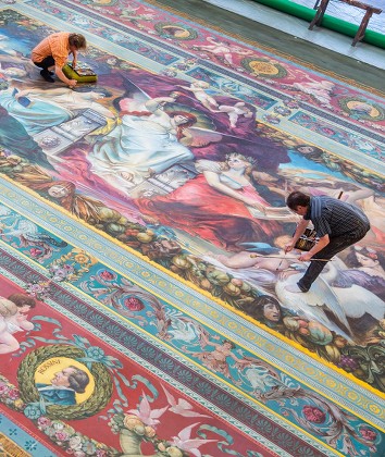 Restorators Work On Decorative Curtain Laying Editorial Stock Photo ...