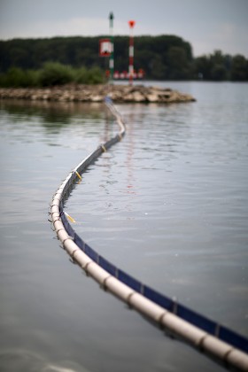 Floating Oil Barrier On Rhine Protects Editorial Stock Photo - Stock ...