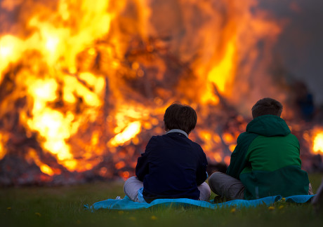 Two Boys Watch Easter Bonfire Weixdorf Editorial Stock Photo - Stock ...