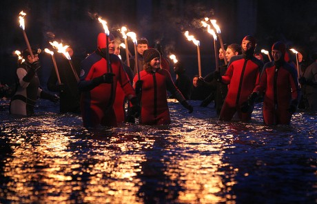 Participants Traditional Torch Swimming Carry Torches Editorial Stock ...