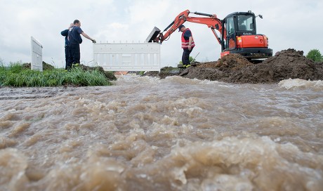 Workers Dig Ditch Remove Water Flooded Editorial Stock Photo - Stock ...
