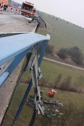 Tractortrailer Lies Under Bridge On Autobahn Editorial Stock Photo ...