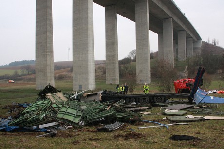 Tractortrailer Lies Under Bridge On Autobahn Editorial Stock Photo ...