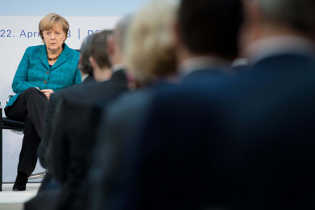 German Chancellor Angela Merkel Attends Presentation Editorial Stock ...