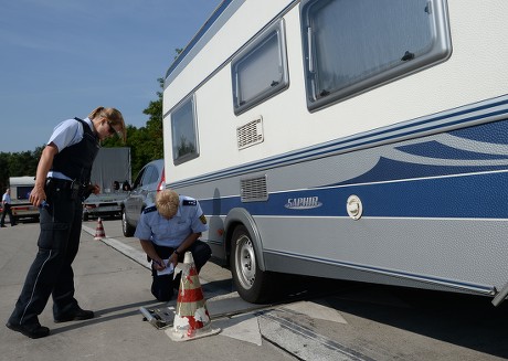 Police Officers Check Weight Caravan On Editorial Stock Photo - Stock ...