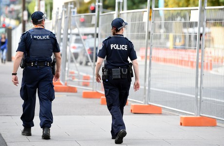 Police Officers Patrol Perimeter Fence Outside Editorial Stock Photo ...