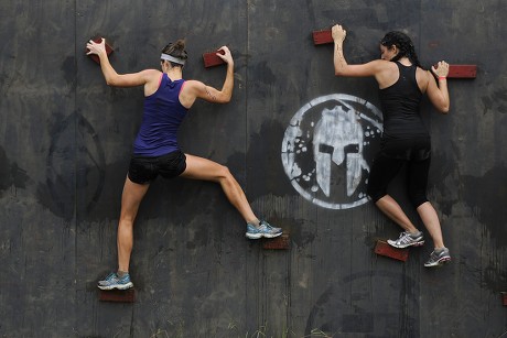 Participants Climb Wall During Spartan Race Editorial Stock Photo ...