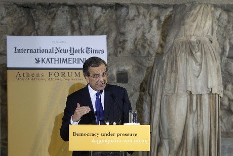 Greek Prime Minister Antonis Samaras Delivers Editorial Stock Photo ...
