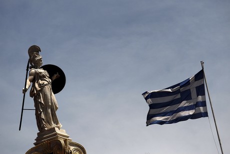 Greek Flag Flies Next Statue Ancient Editorial Stock Photo - Stock ...