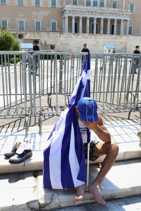 Protester Holding Greek Flag Getting Moments Editorial Stock Photo ...