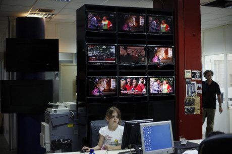 Young Girl Sits Desk Newsroom Greek Editorial Stock Photo - Stock Image ...
