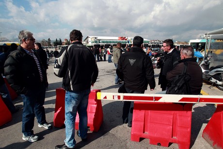 Striking Bus Drivers Gathered Depot Athens Editorial Stock Photo ...