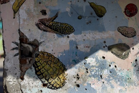 Shrapnel Bulletriddled Wall Hosts Mural Toribio Editorial Stock Photo ...