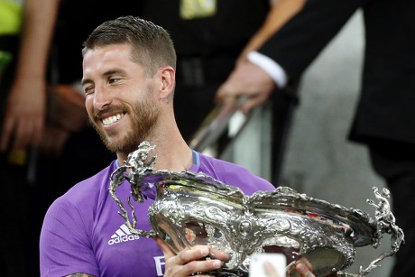 Real Captain Sergio Ramos Holds Trophy Editorial Stock Photo - Stock ...