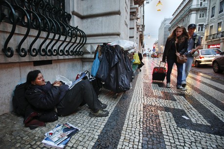 Homeless Woman Rests Front Totta Acores Editorial Stock Photo - Stock ...