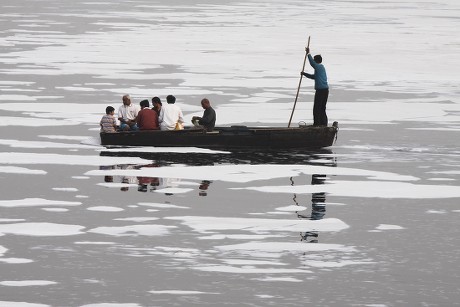 Indian Man Rows Boat Polluted Water Editorial Stock Photo - Stock Image ...
