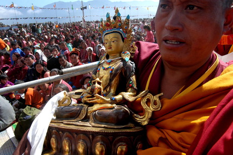 Buddhist Devotee Holds Idol Lord Buddha Editorial Stock Photo - Stock ...