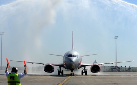 Firemen Spray Water On Boeing 737300 Editorial Stock Photo - Stock ...