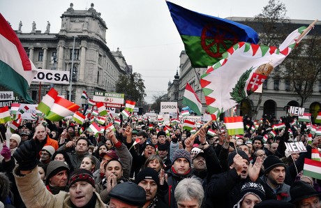 Protesters Shout Slogans Wave Hungarian National Editorial Stock Photo ...