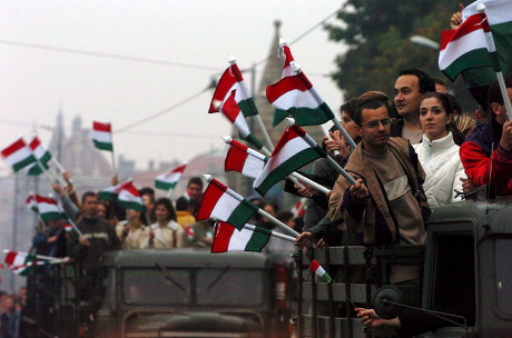 Hungarians Wave Flags Old Military Trucks Editorial Stock Photo - Stock ...