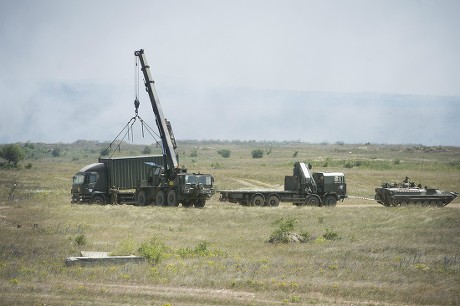 Crane Lifts Container During International Military Editorial Stock ...