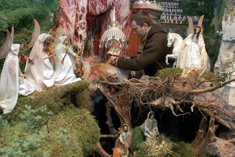Man Adjusts Figure Christmas Crib Inspired Editorial Stock Photo ...