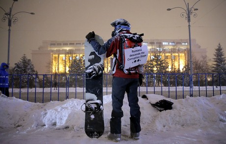 Protester Dressed Snowboarding Stands While Facing Editorial Stock ...
