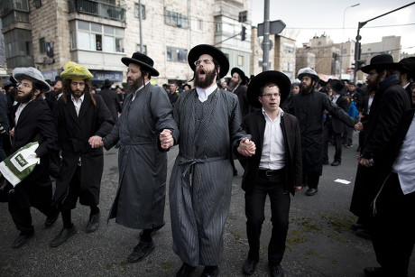 Ultraorthodox Jewish Demonstrators Block Road During Editorial Stock ...