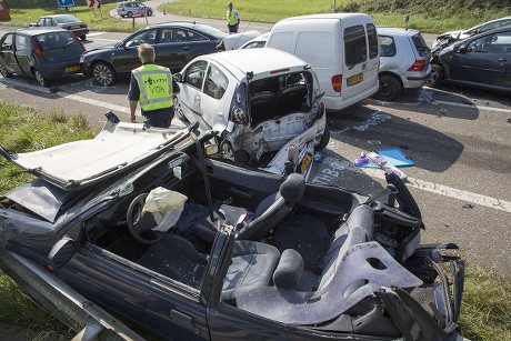 Wrecked Vehicles Site Multiple Collision On Editorial Stock Photo ...
