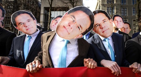 Demonstrators Wear Masks Depicting Dutch Prime Editorial Stock Photo ...