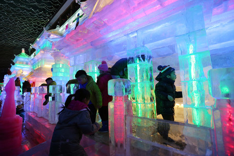 Children Play On Colourfully Lighted Ice Editorial Stock Photo - Stock ...