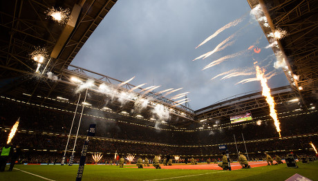 Fireworks Pyrotechnics Teams Take Field Principality Editorial Stock ...