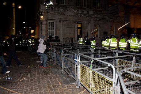 Demonstrators Hurled Missiles Fencing Police There Editorial Stock ...