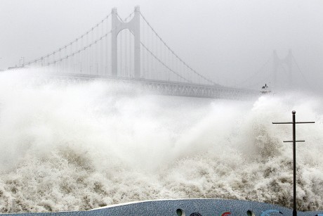Huge Waves Smash Coast Busan Typhoon Editorial Stock Photo - Stock ...